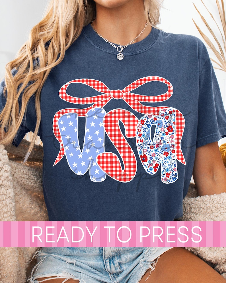 Preppy Gingham Coquette Stars and Foral USA 4th of July - Ready to ...