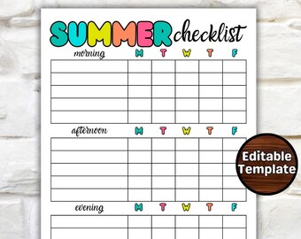 Printable Editable SUMMER Daily Checklist for Kids, Chore Chart ...