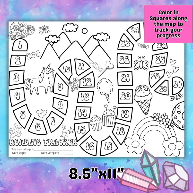 Unicorn Reading Tracker Map: Kids' Coloring Page Adventure (PDF ...