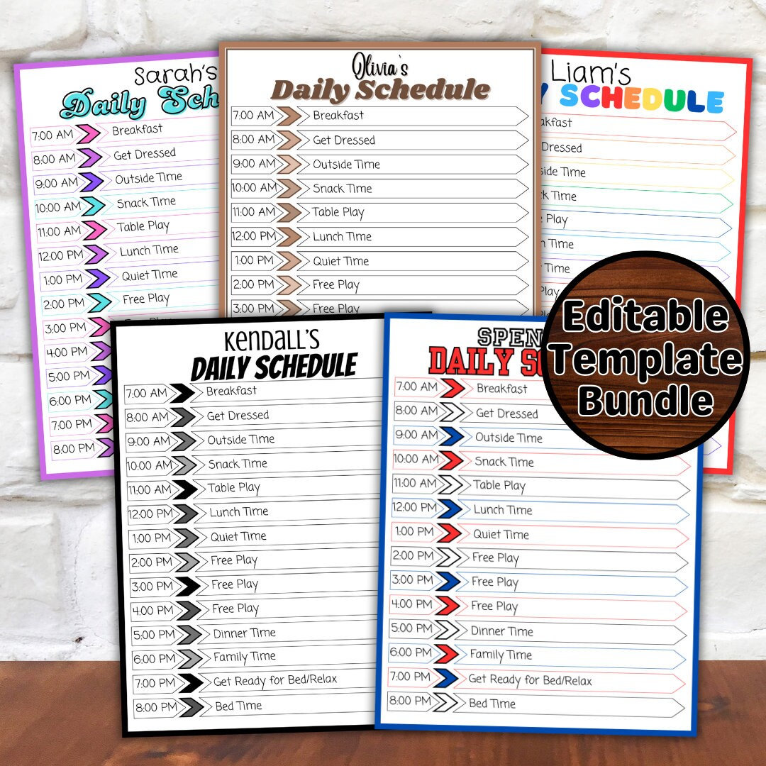 Kids Daily Schedule Template Bundle Printable Homeschool Daily Routine ...