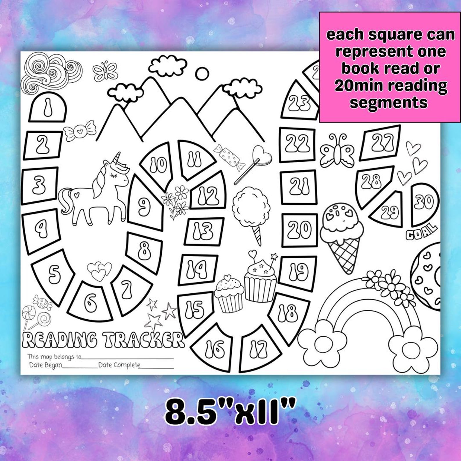 Unicorn Reading Tracker Map: Kids' Coloring Page Adventure (PDF ...