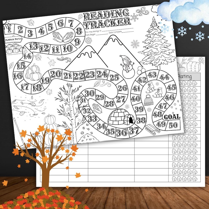 Fall Winter Reading Tracker Map: Kids Coloring Page (PDF) - Etsy
