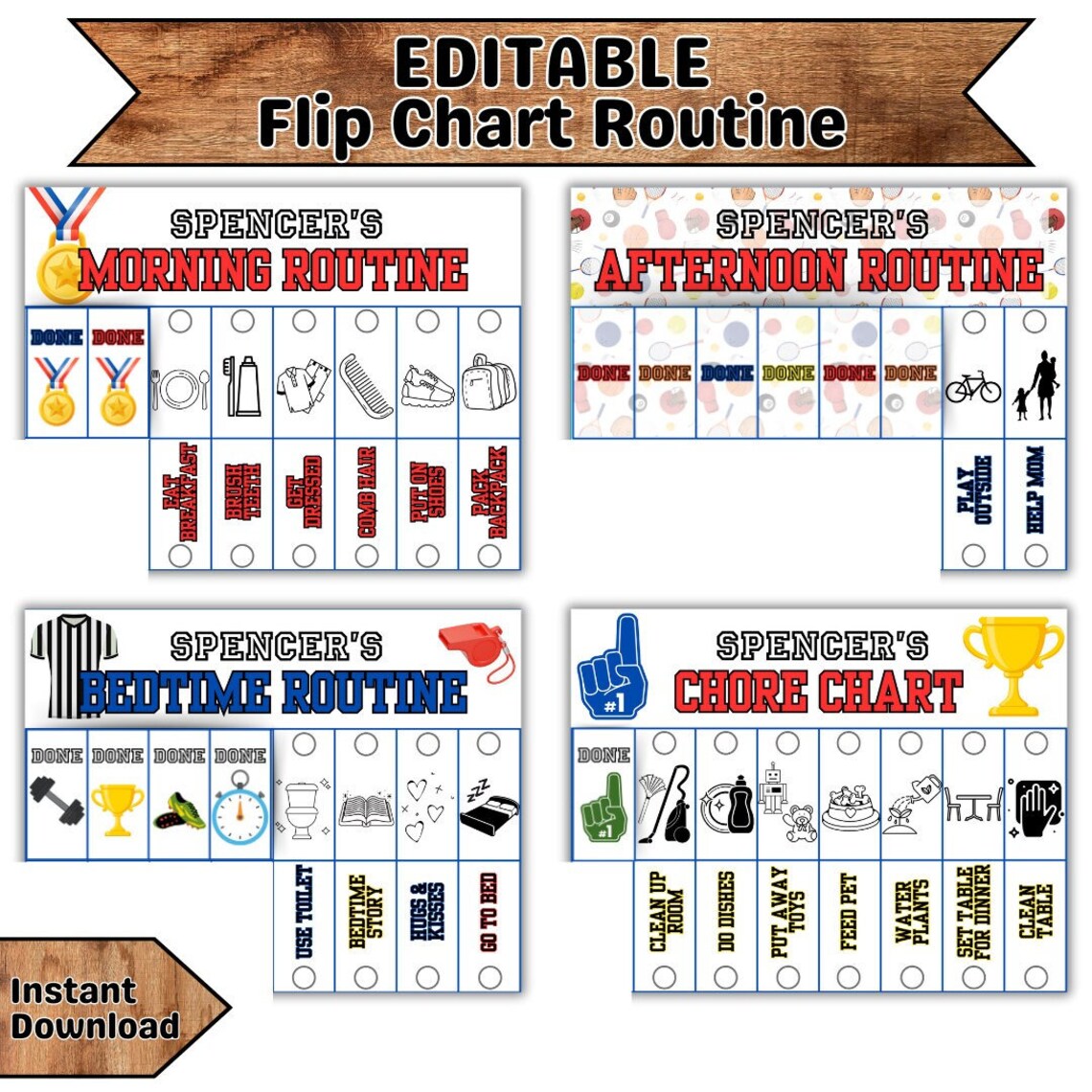 Editable Morning & Bedtime Routine Chart Bundle, Printable Folding ...