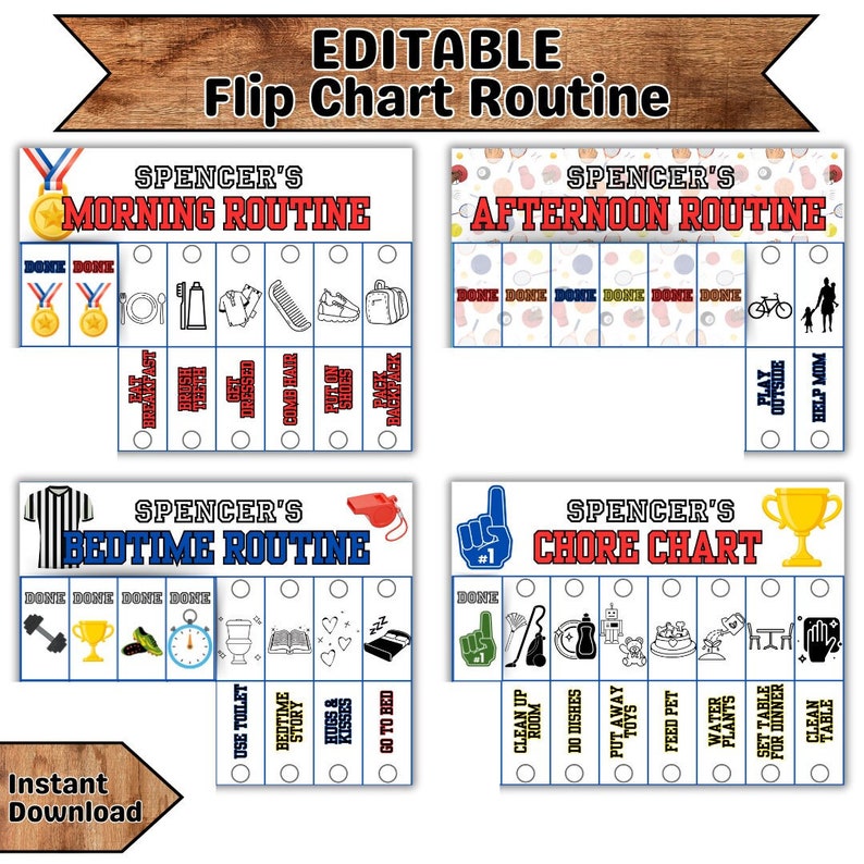 Editable Morning & Bedtime Routine Chart Bundle, Printable Folding ...