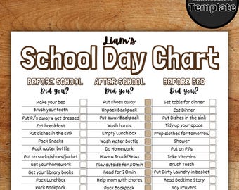 Schoolday Checklist for Kids | Printable Kids Chore Chart | Editable ...