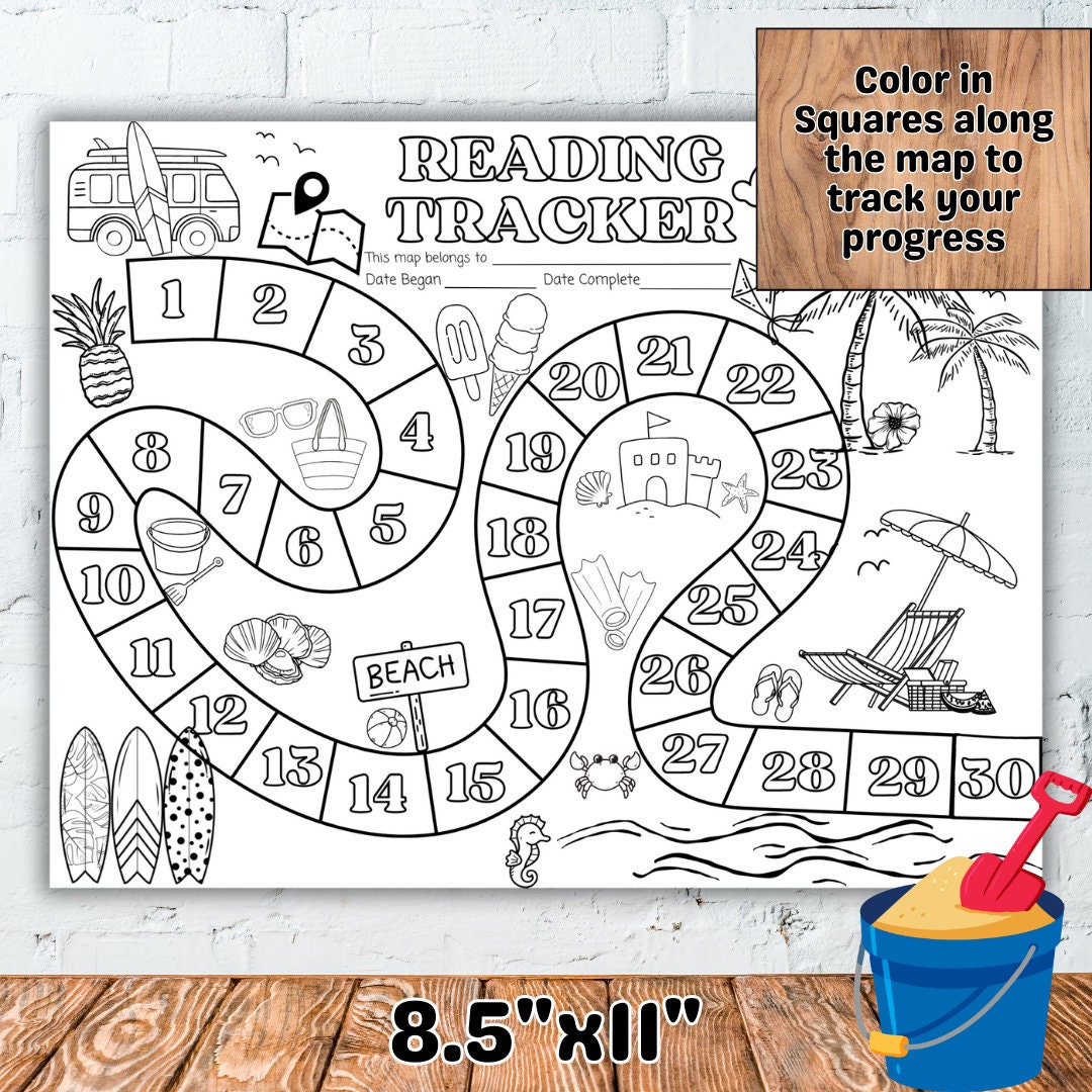 Beach Reading Tracker Map for Kids: Summer Reading Challenge (PDF ...