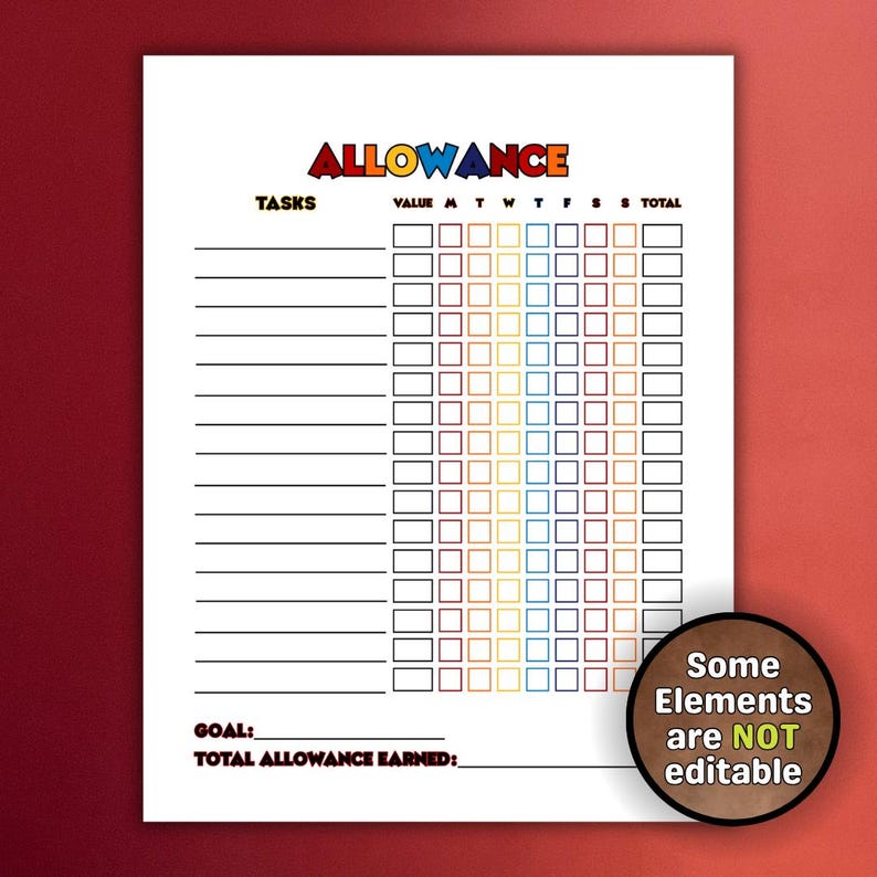 Allowance Chart for Kids Allowance Chore Chart Printable Allowance ...