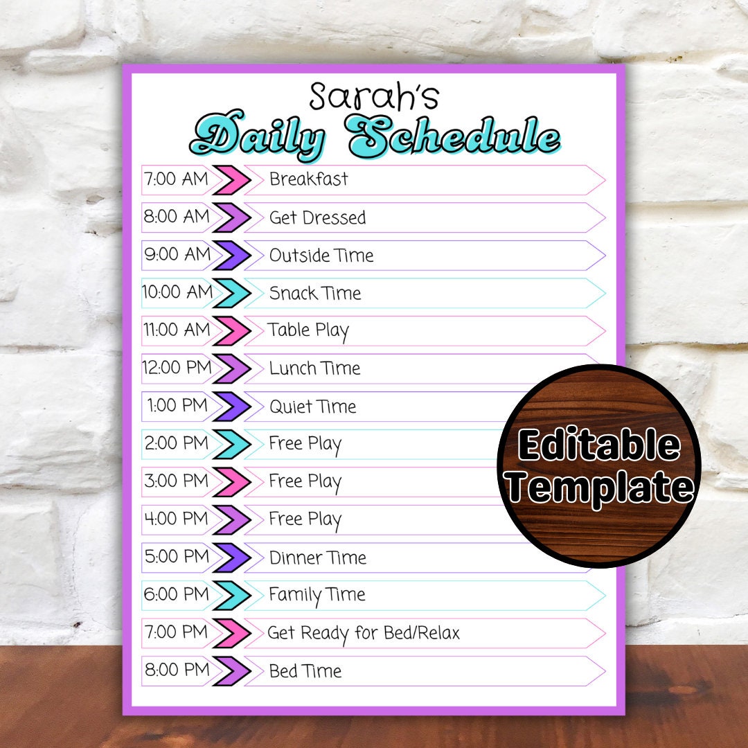 Kids Daily Schedule Template, Homeschool Daily Routine, Editable PDF ...