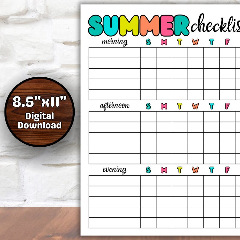 Printable Summer Daily Checklist for Kids: Editable Chore Chart ...