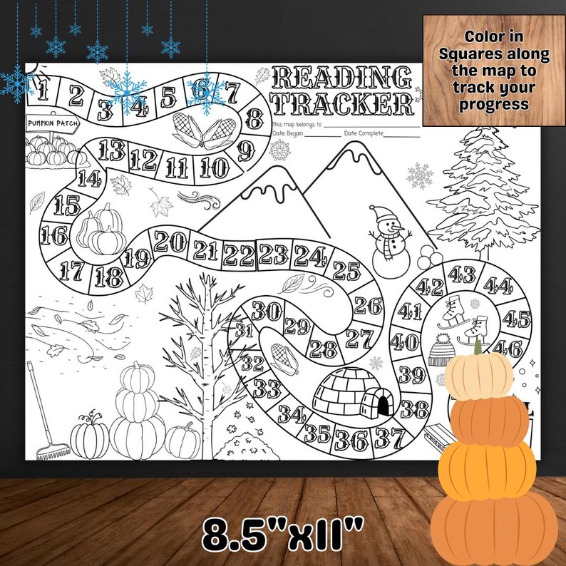 Fall Winter Reading Tracker Map: Kids Coloring Page (PDF) - Etsy