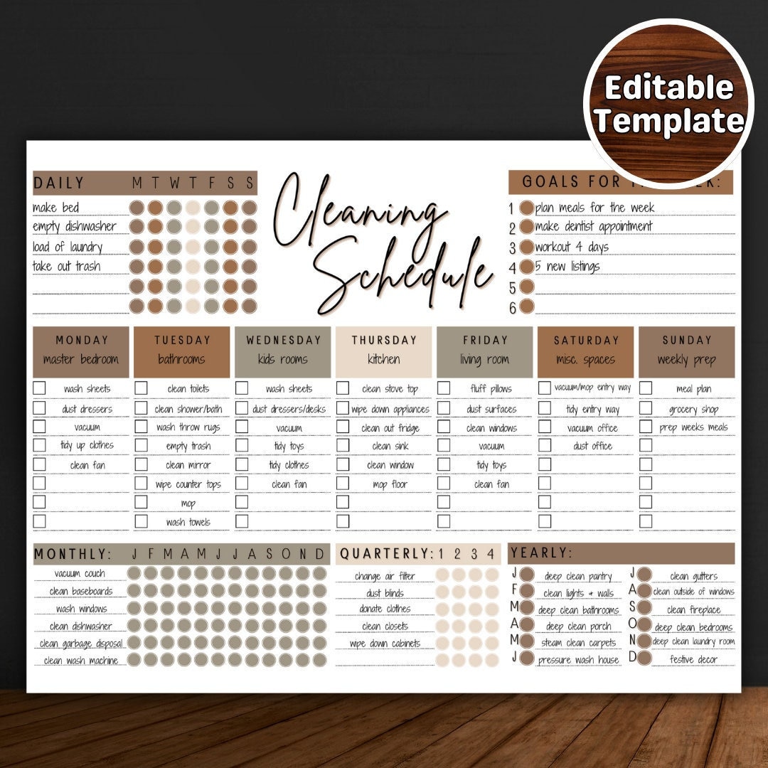 Editable Cleaning Schedule: Household Chores Chart (digital Download ...