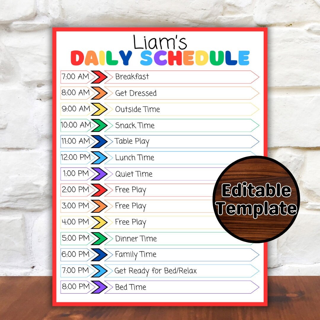 Kids Daily Schedule Template Printable Homeschool Daily Routine Kids ...