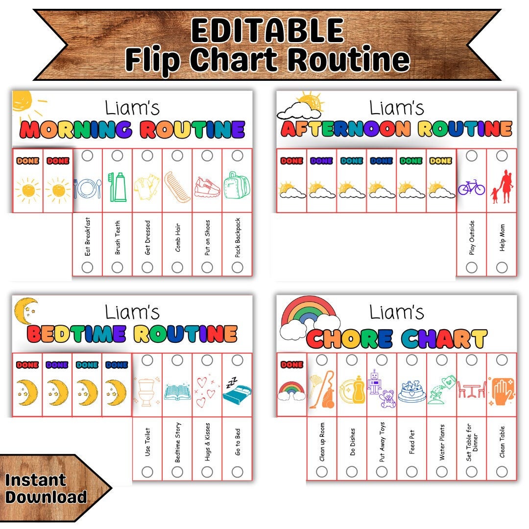 Routine Flip Chart, Morning Routine, Bedtime Routine, Kids Routine ...