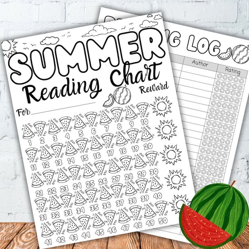 Watermelon Reading Chart: Summer Reading Log for Kids (PDF) - Etsy