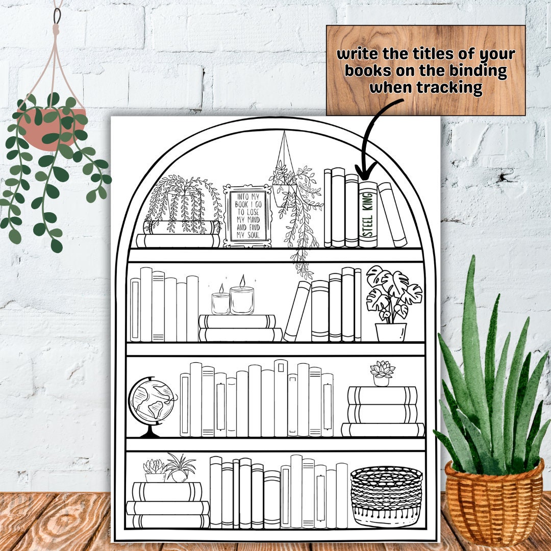 Bookshelf Reading Tracker Printable: Coloring Page (PDF) - Etsy