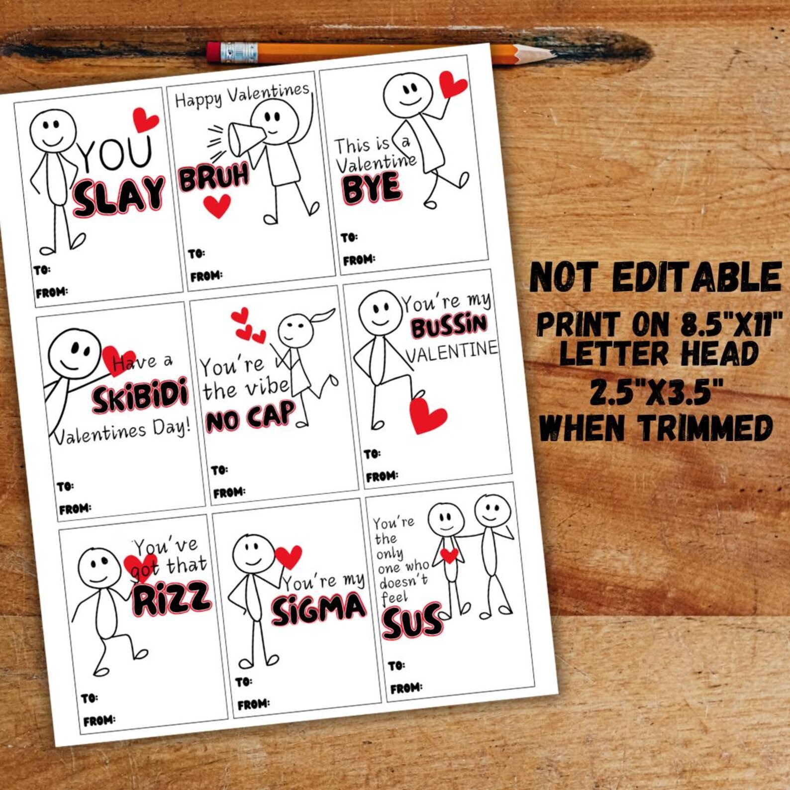 Funny Slang Valentine's Day Cards: Teen/tween Classroom Valentines (PDF ...