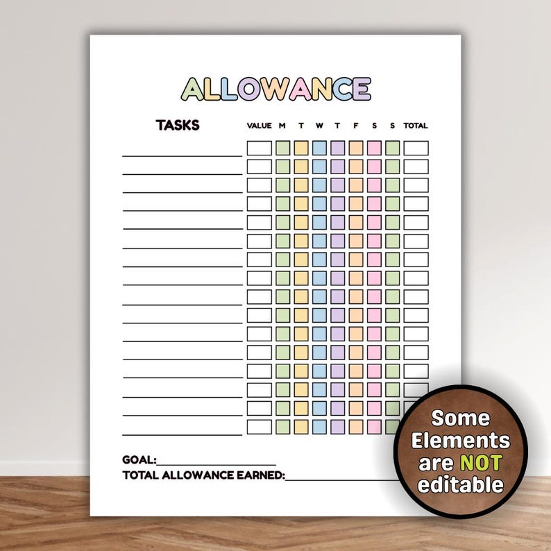 Kids Chore Chart With Allowance Tracker: Editable Printable (PDF ...