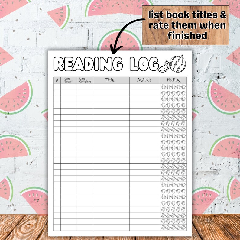 Watermelon Reading Chart: Summer Reading Log for Kids (PDF) - Etsy