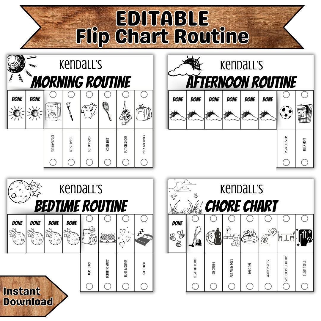 Editable Kids Routine Flip Chart: Morning, Bedtime, Chores (digital ...