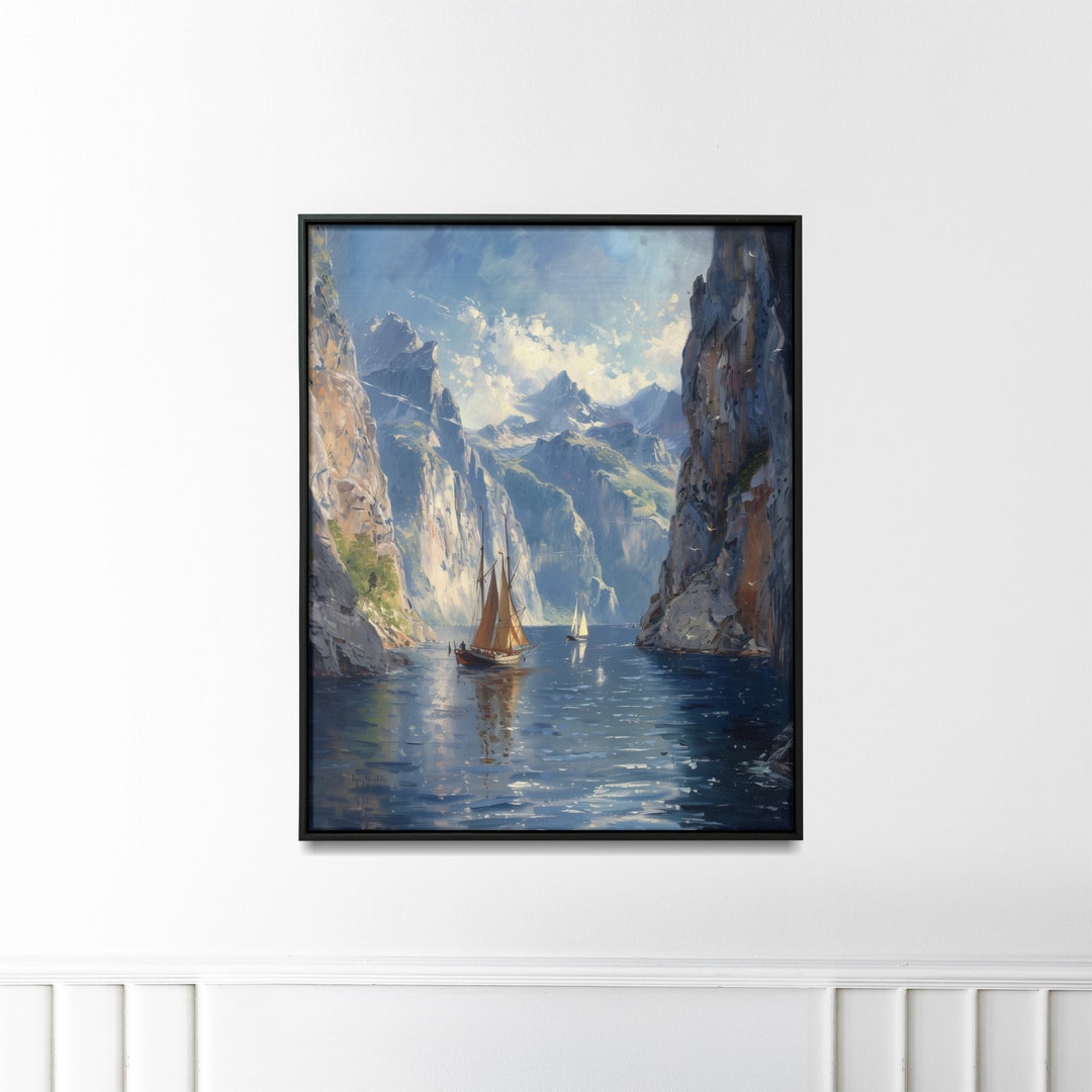 Fjords in Norway, Printable Oil Painting, Nordic Landscape Art Print ...