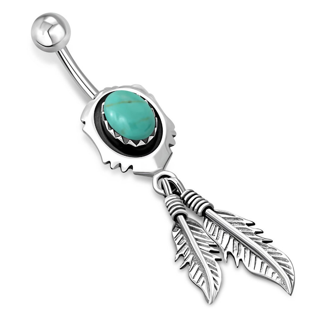 Solid Sterling Silver 925 Native American Belly Button Navel Turquoise ...