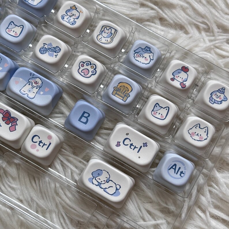 Kawaii Pastel Blue Puppy Keycaps 133 Keys QX3 - Etsy