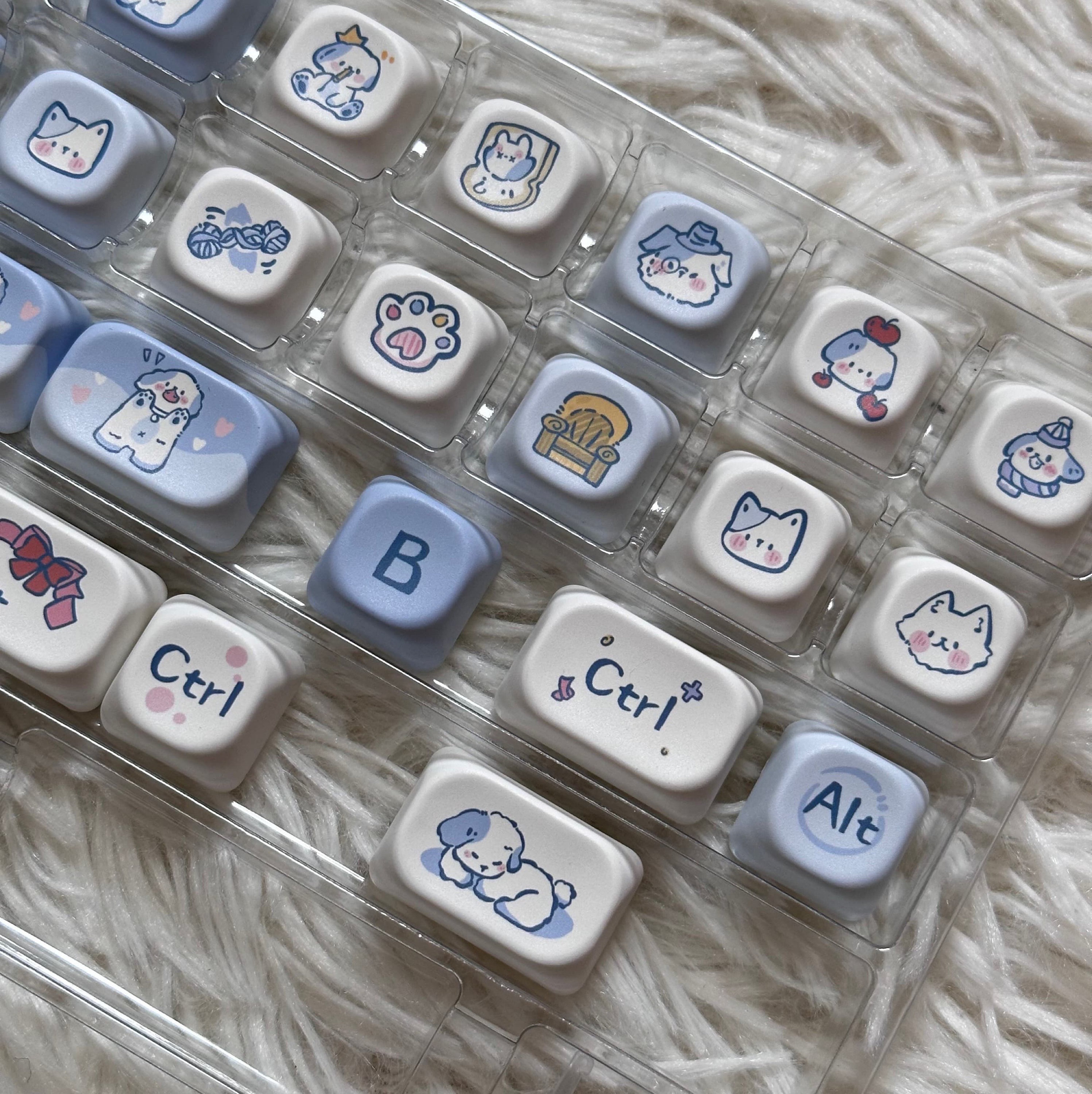 Kawaii Pastel Blue Puppy Keycaps 133 Keys QX3 - Etsy