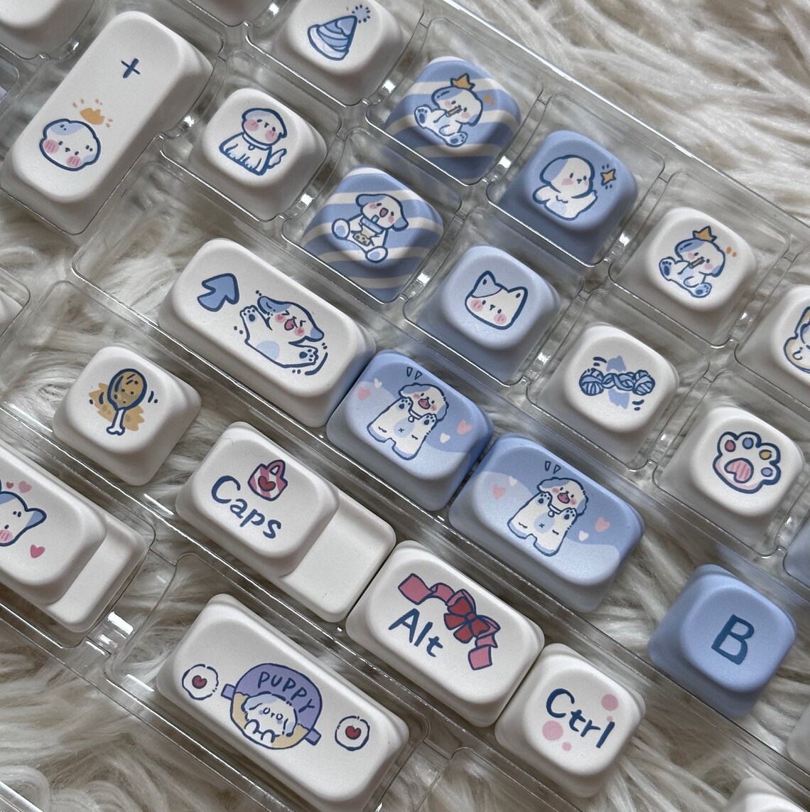 Kawaii Pastel Blue Puppy Keycaps 133 Keys QX3 - Etsy