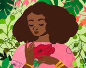 Poppy in August Art Print Birth Month Art African American | Etsy