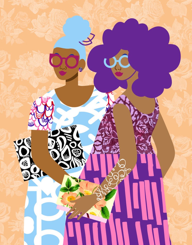 Terrific Two Art Print Natural Hair Girls Illustration Urban | Etsy