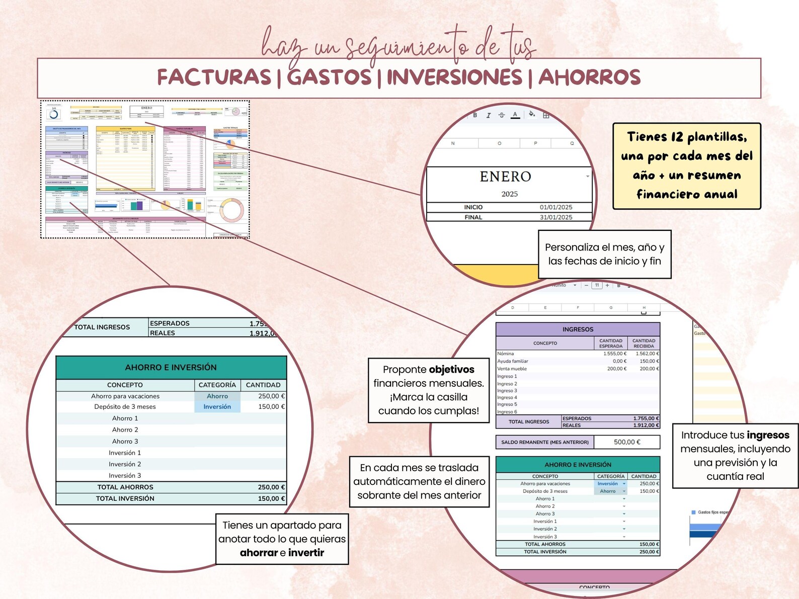 Digital Income and Expense Planner in Spanish (euros) - Monthly ...