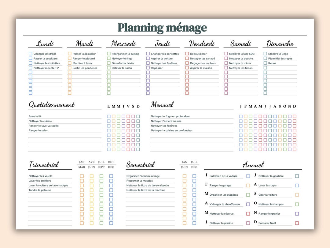 Planning De Ménage Modifiable Et Imprimable, Planning Hebdomadaire ...