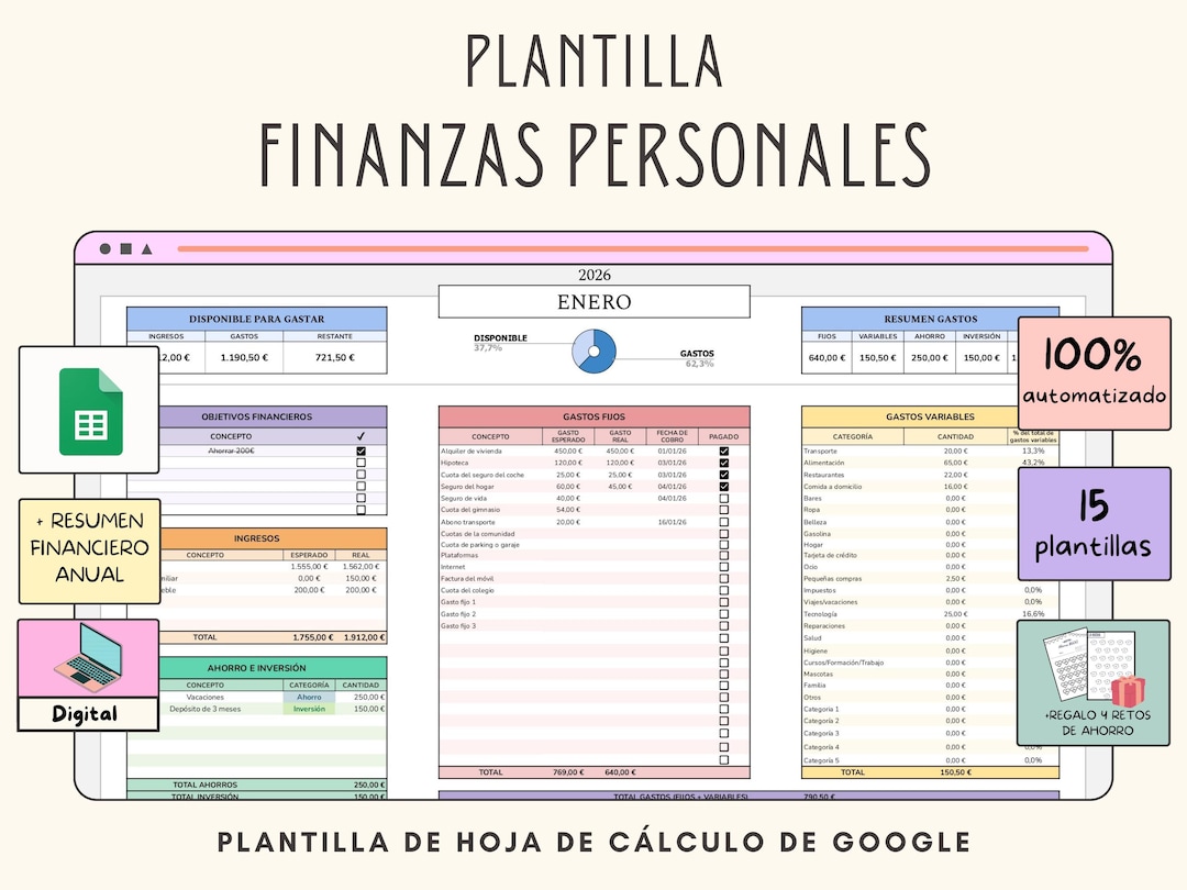 Plantilla FINANZAS PERSONALES MENSUAL resumen anual, Planificador ...