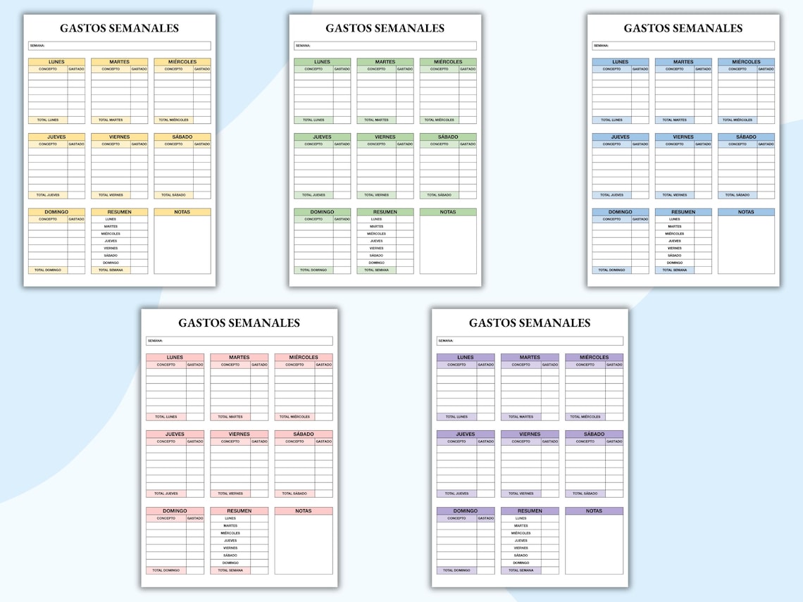 PERSONAL EXPENSES Template in SPANISH, Weekly Expenses, A4 PDF to Fill ...