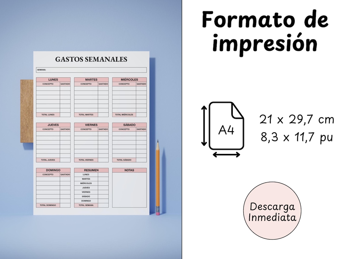PERSONAL EXPENSES Template in SPANISH, Weekly Expenses, A4 PDF to Fill ...