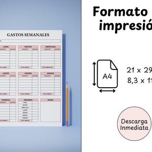 PERSONAL EXPENSES Template in SPANISH, Weekly Expenses, A4 PDF to Fill ...