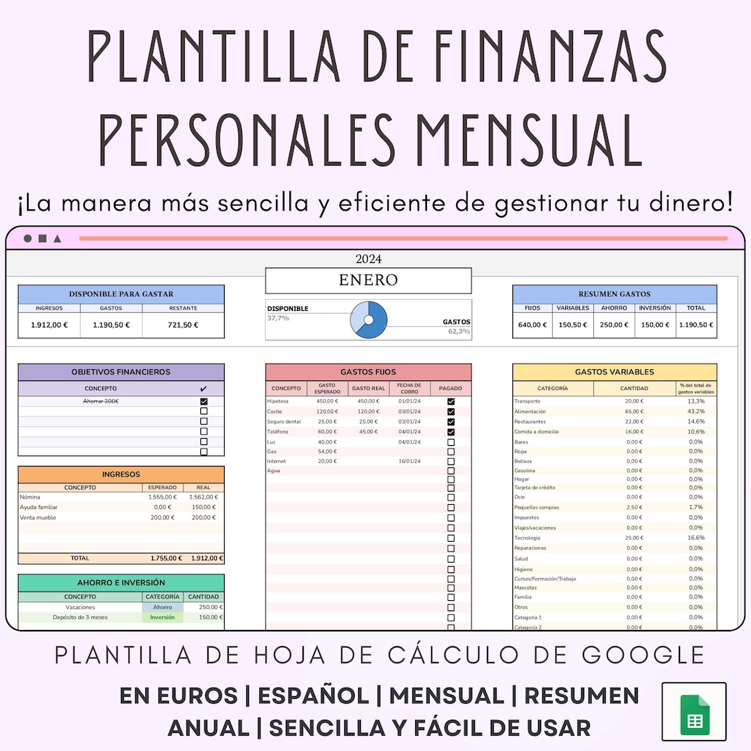 Plantilla FINANZAS PERSONALES MENSUAL resumen anual, Planificador ...