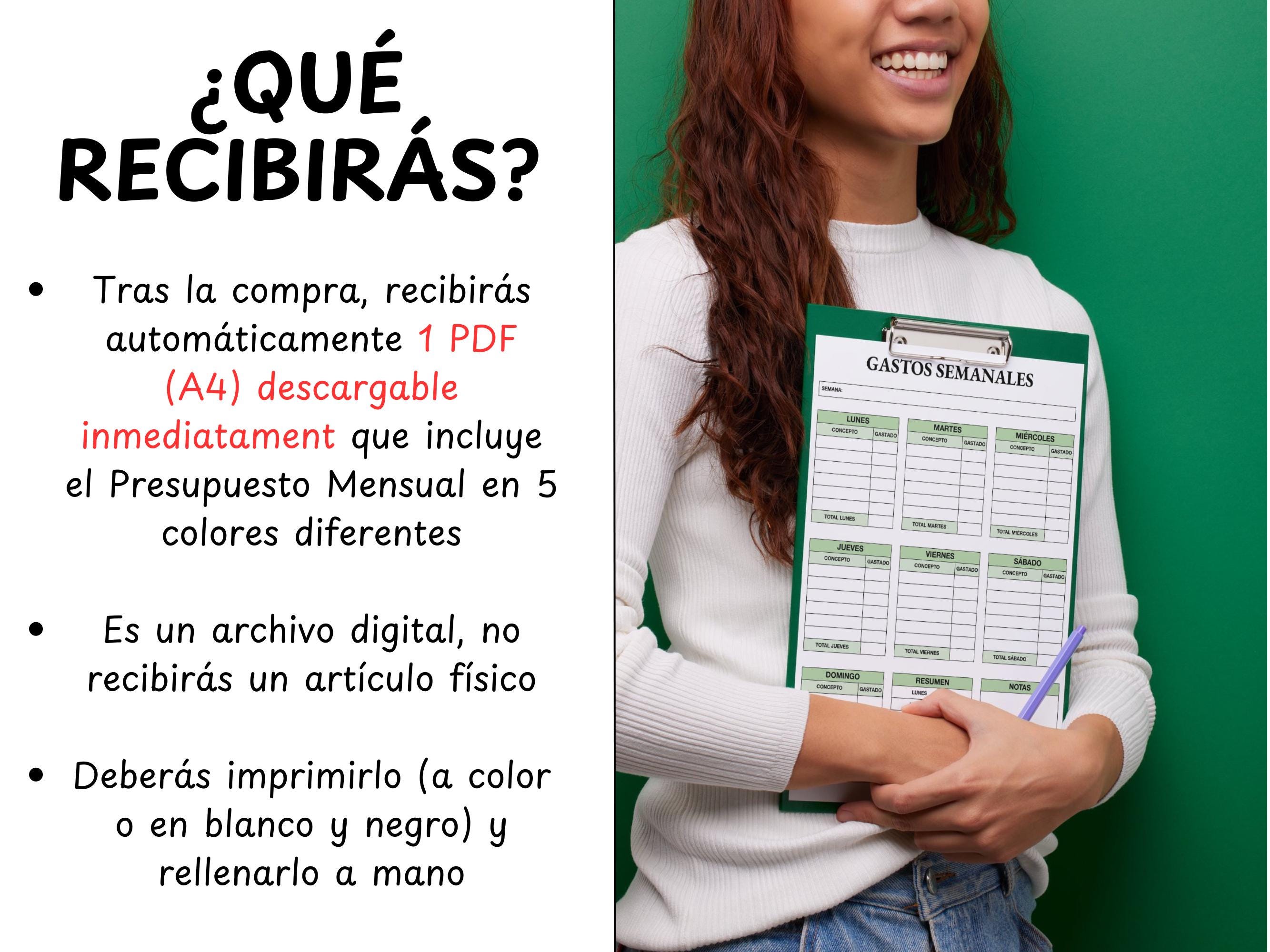 PERSONAL EXPENSES Template in SPANISH, Weekly Expenses, A4 PDF to Fill ...
