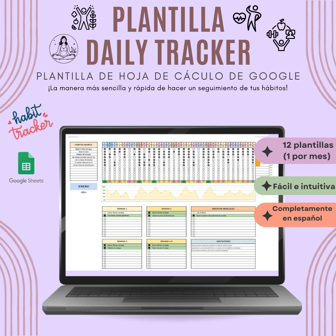 Daily Tracker Digital Template tracking of Daily Habits in SPANISH ...