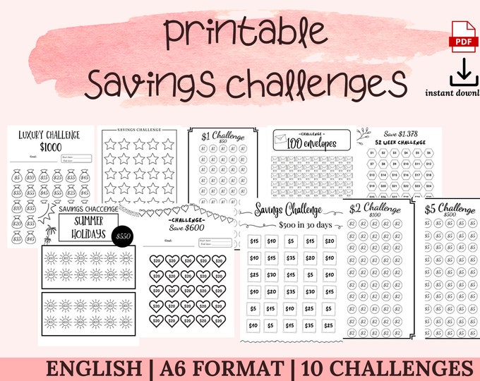 Printable Savings Challenges | English Version | 10 CHALLENGES PDF ...