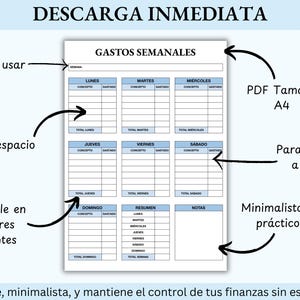 PERSONAL EXPENSES Template in SPANISH, Weekly Expenses, A4 PDF to Fill ...