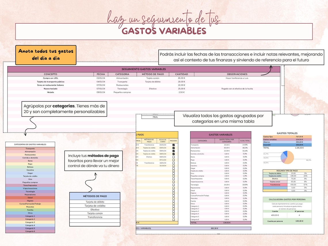 Digital Income and Expense Planner in Spanish (euros) - Monthly ...