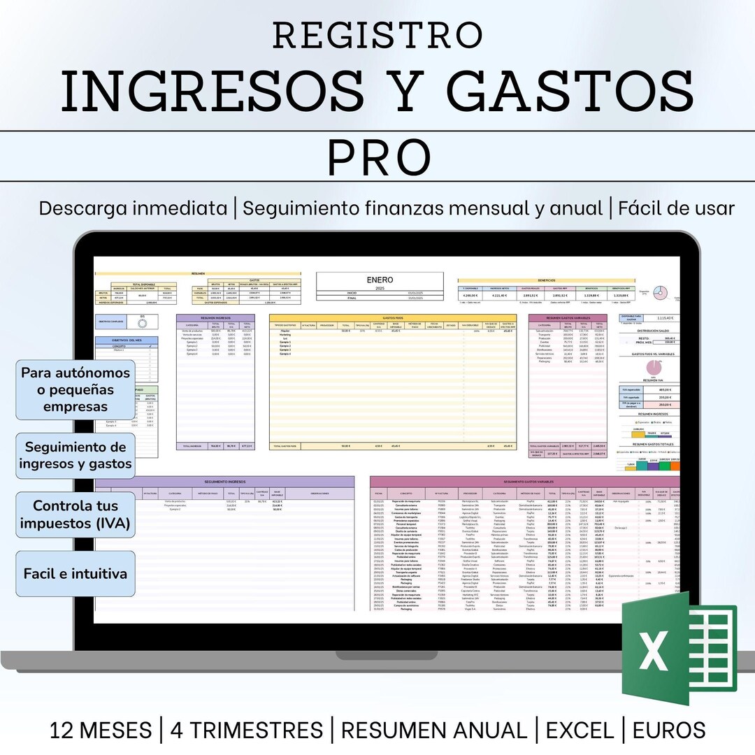 Digital Income and Expense Planner in Spanish (euros), Monthly and ...