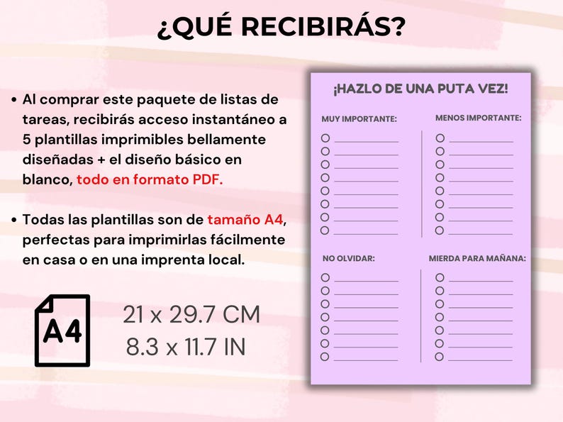 Printable To-do List Templates IN SPANISH, To-do List Set, Digital ...