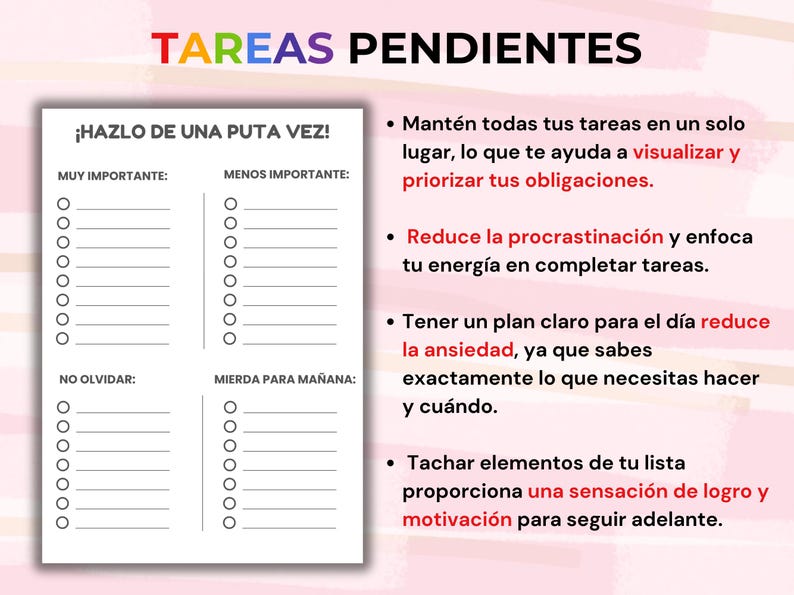 Plantillas de Listas de Tareas Imprimibles EN ESPAÑOL, Set de To-Do ...