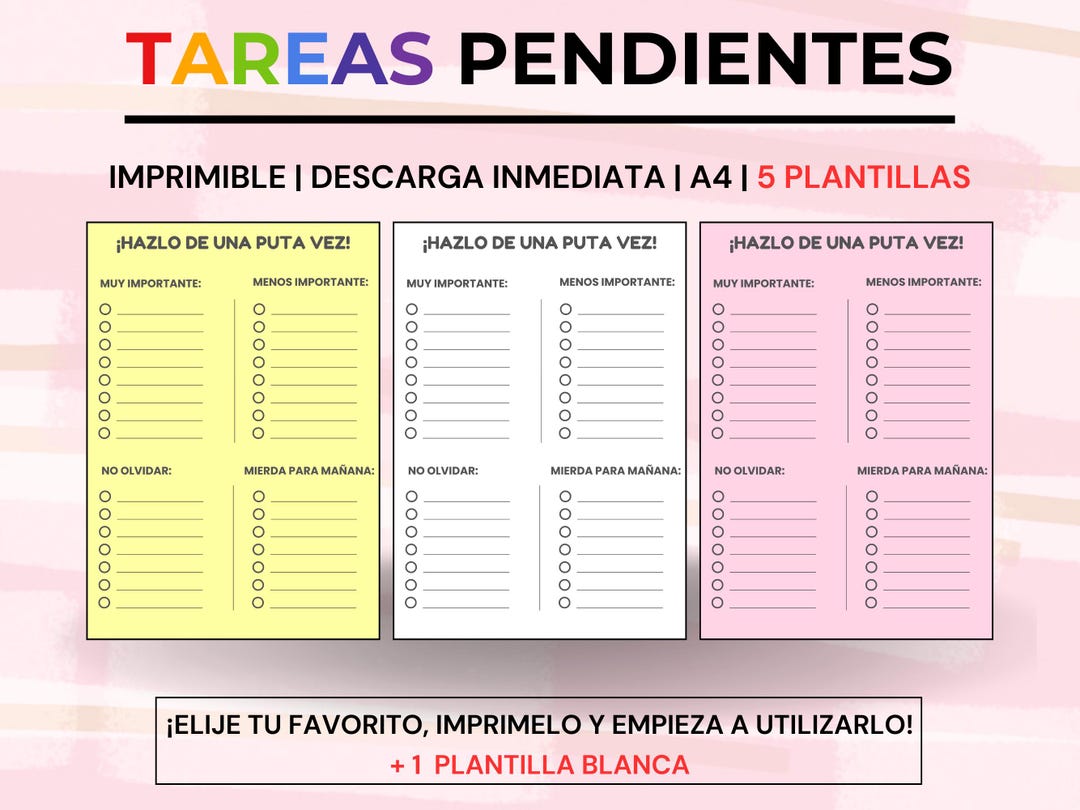 Plantillas Imprimibles de Listas de Tareas EN ESPAÑOL, Set de To-Do ...
