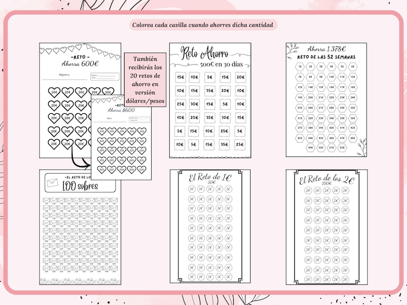 Printable Savings Challenges | SPANISH | Euros Dollars | 20 PDF ...