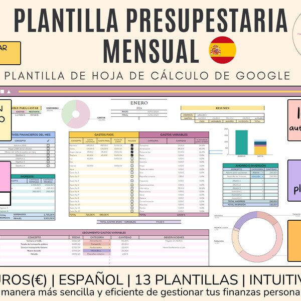 Plantilla de hoja de cálculo de presupuesto mensual para hojas de cálculo de Google ...