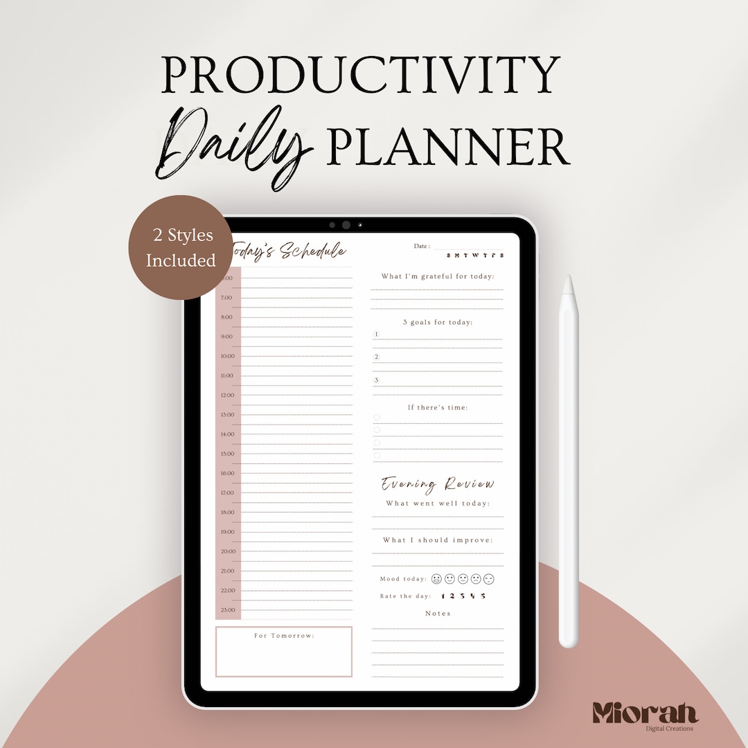 Productivity Daily Planner Template Digital Suitable for Printing Digital Planner Template ...