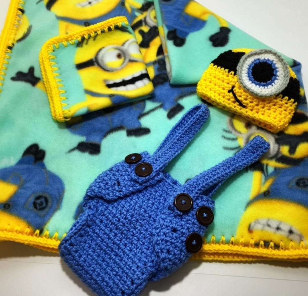 Minion Baby Blanket Matching Hat, Diaper Cover Overalls and Lovey ...
